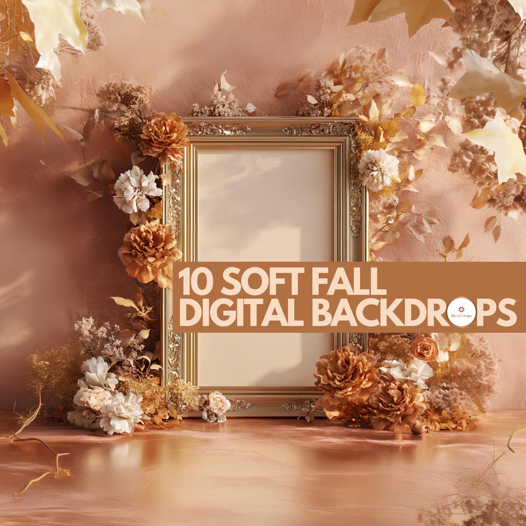 10 Soft Fall Digital Backdrops | Golden Frame Background | Rose Gold ...
