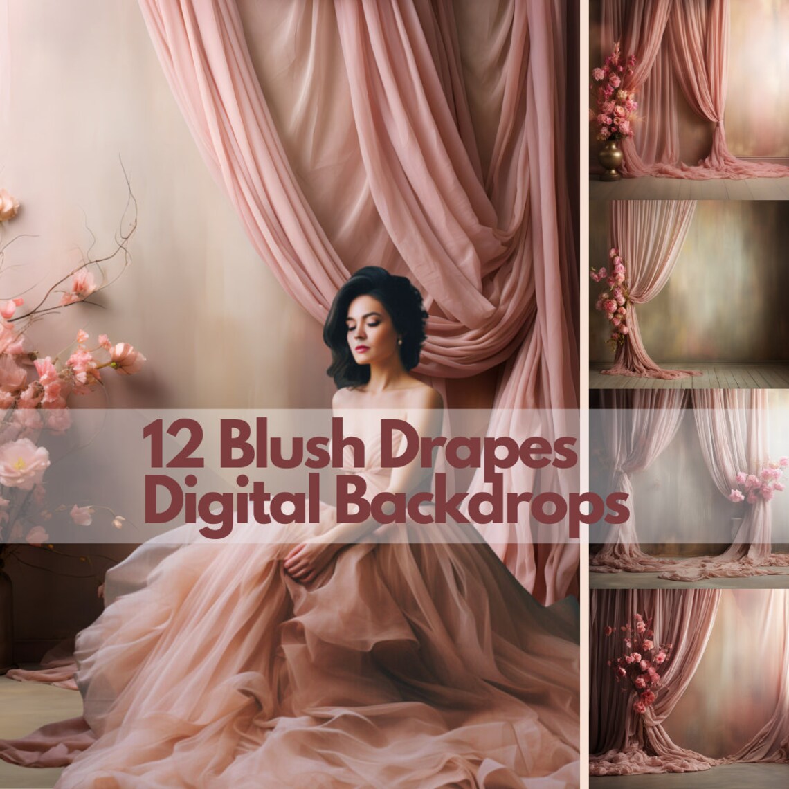 Blush Drapes Digital Backdrops Photography Studio Digital Background ...