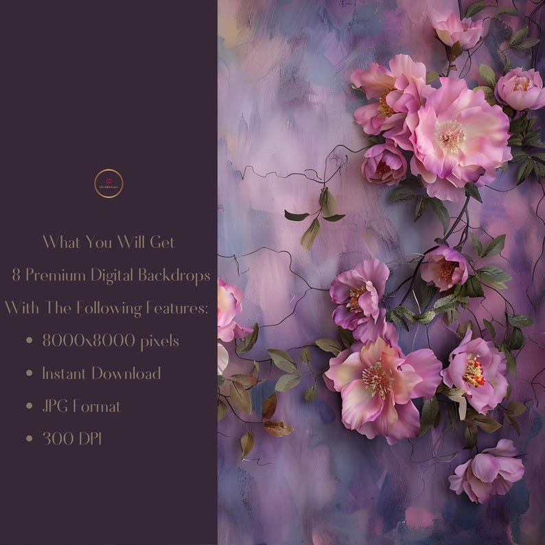 8 Garden in Bloom Digital Backdrops, Painted Lilac Flowers Background ...