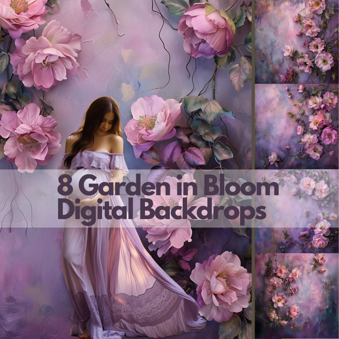 8 Garden in Bloom Digital Backdrops Painted Lilac Flowers Background ...