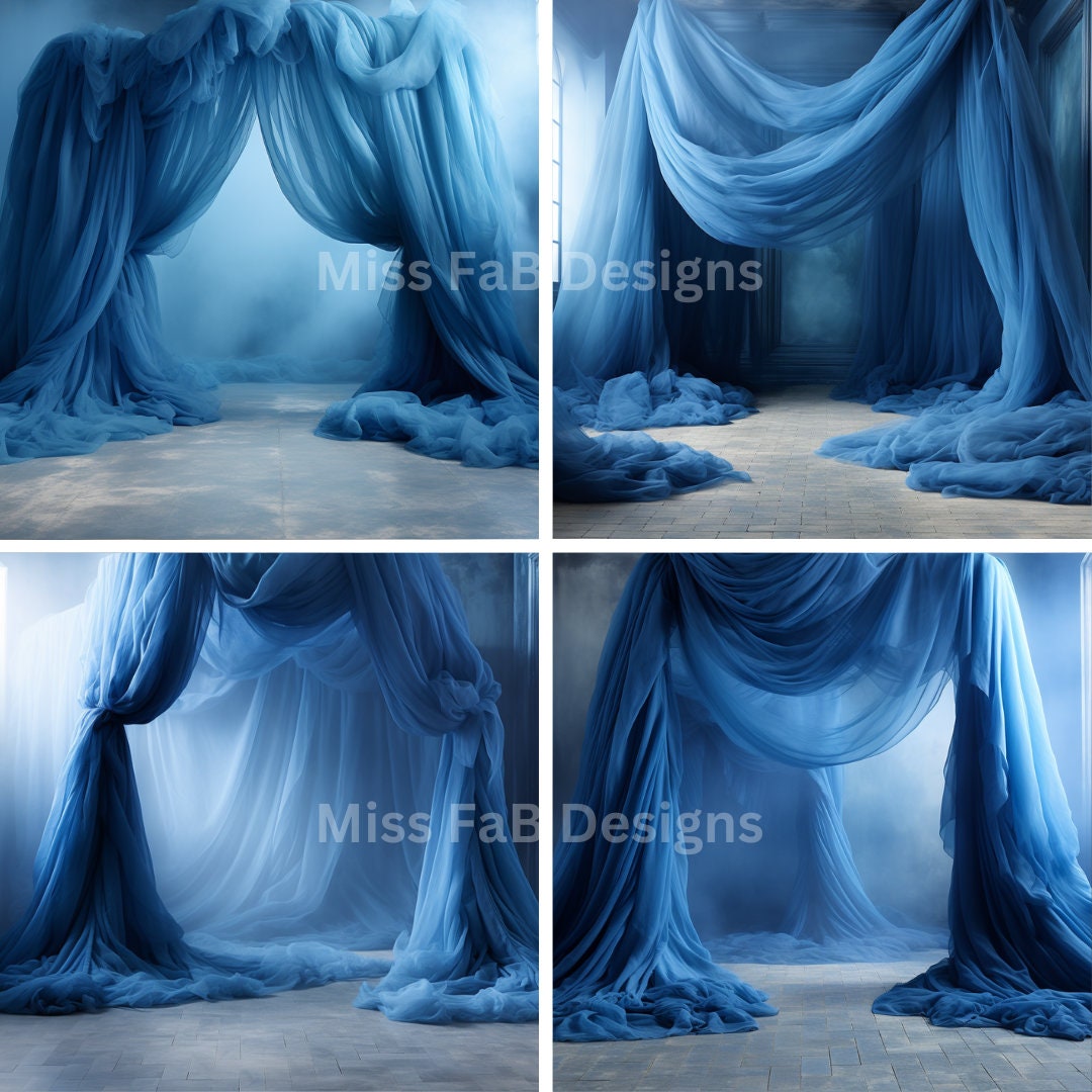 Dark Blue Drapes Digital Backdrop | Blue Grunge Background | Navy Blue ...