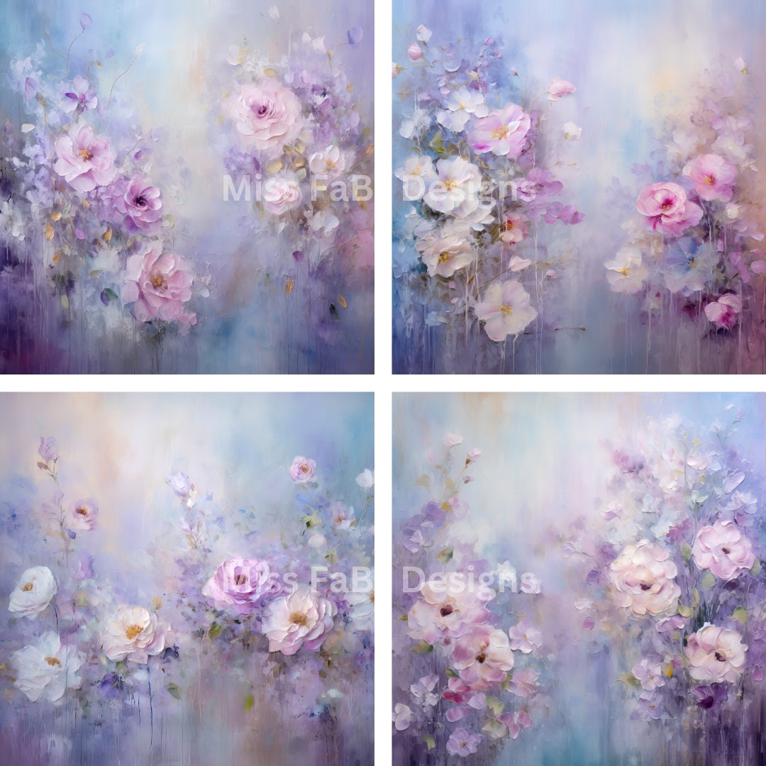 8 Lilac Flowers Digital Backdrops | Pastel Fine Art Background | Hand ...