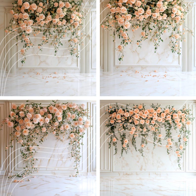 8 Peach Roses Digital Backdrops, Peach and Cream Flower Wall, Pale ...