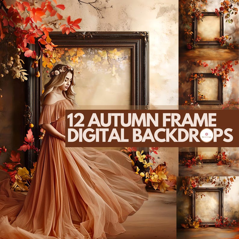 12 Autumn Frame Digital Backdrops, Fall Background, Rustic Foliage ...