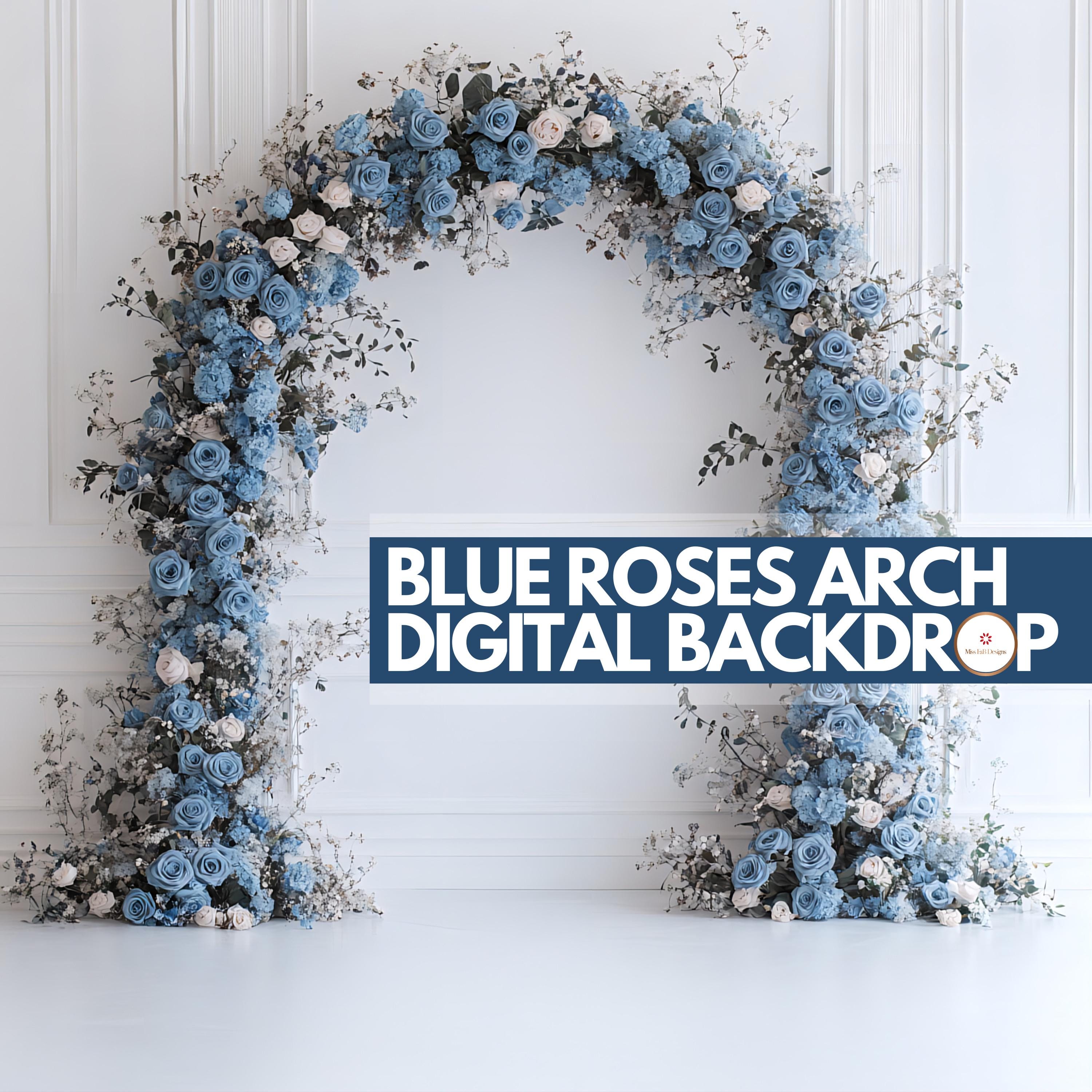 Blue Roses Arch Digital Backdrop, Baby Blue Floral Arch Background ...
