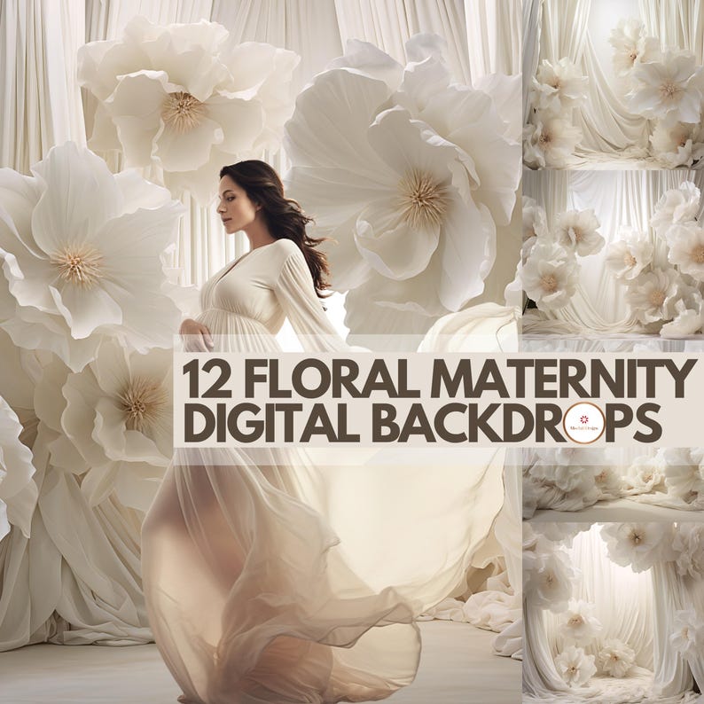 12 Floral Maternity Digital Backdrops, Ivory Fine Art Studio Background ...