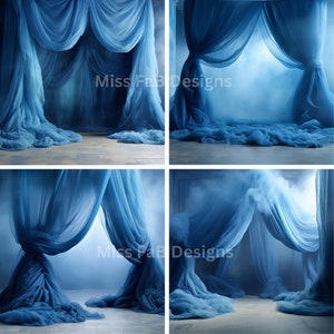 Dark Blue Drapes Digital Backdrop Blue Grunge Background Navy Blue ...
