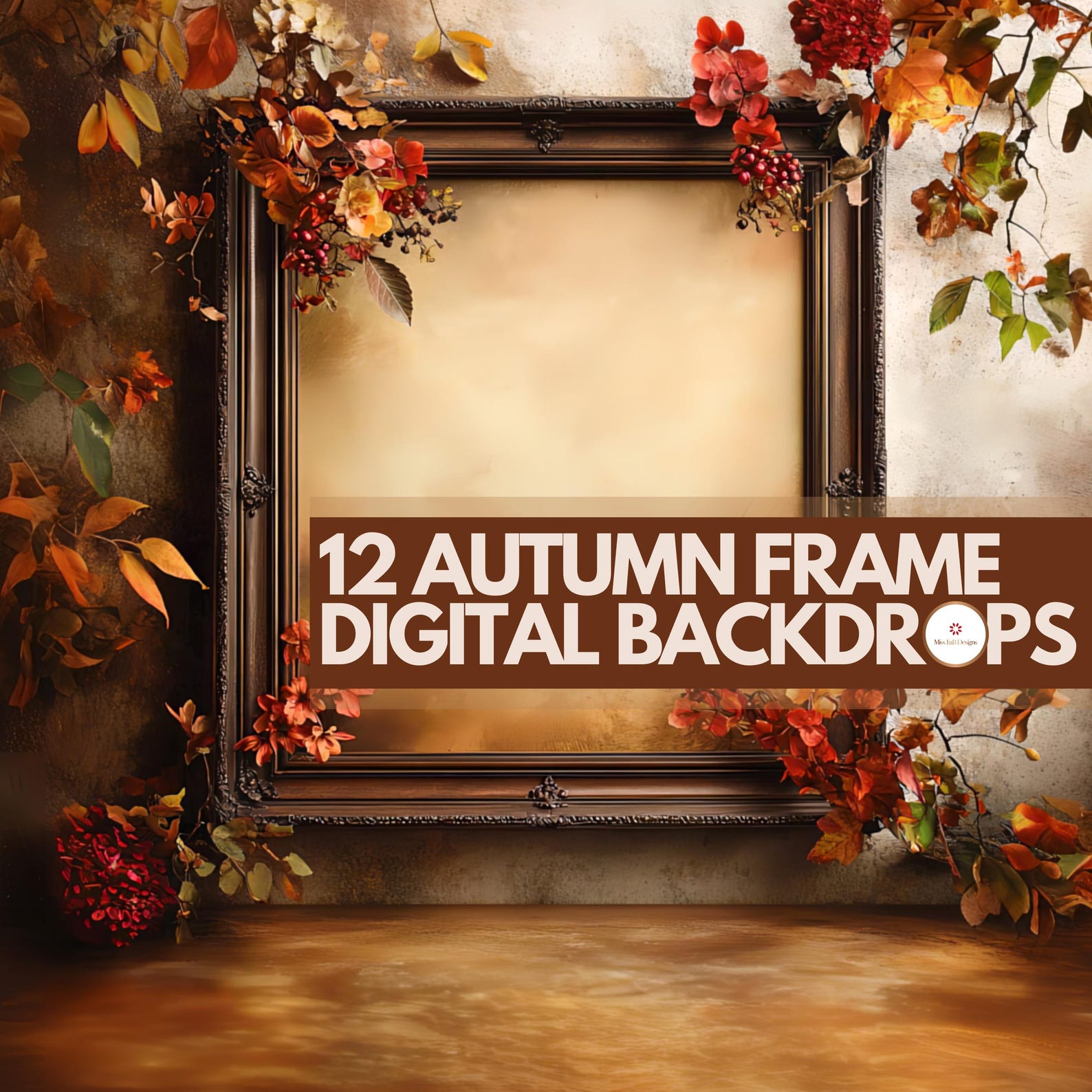 12 Autumn Frame Digital Backdrops Fall Foliage Rustic Background Fine ...