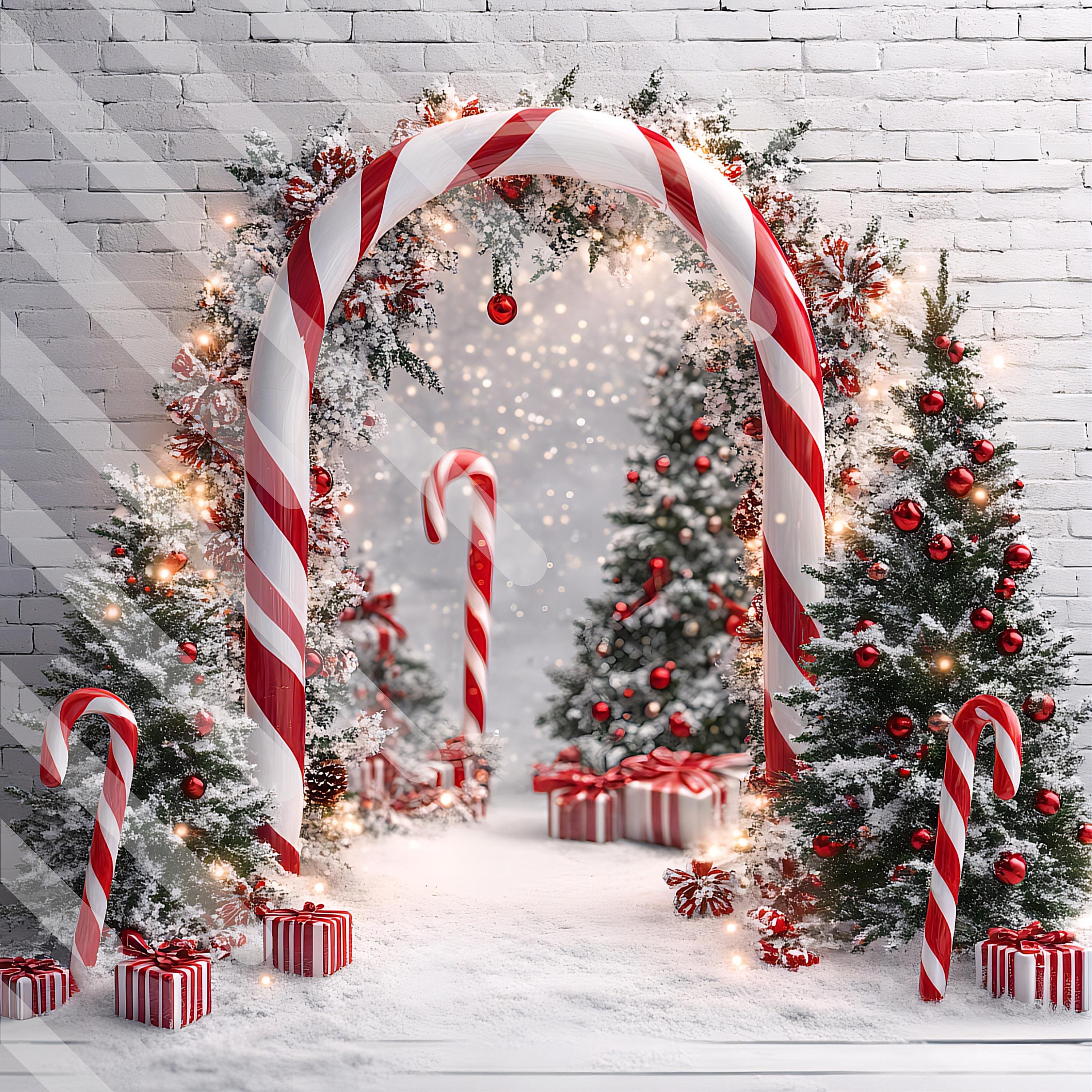 Christmas Digital Backdrop to Print, Candy Cane Arch Background ...