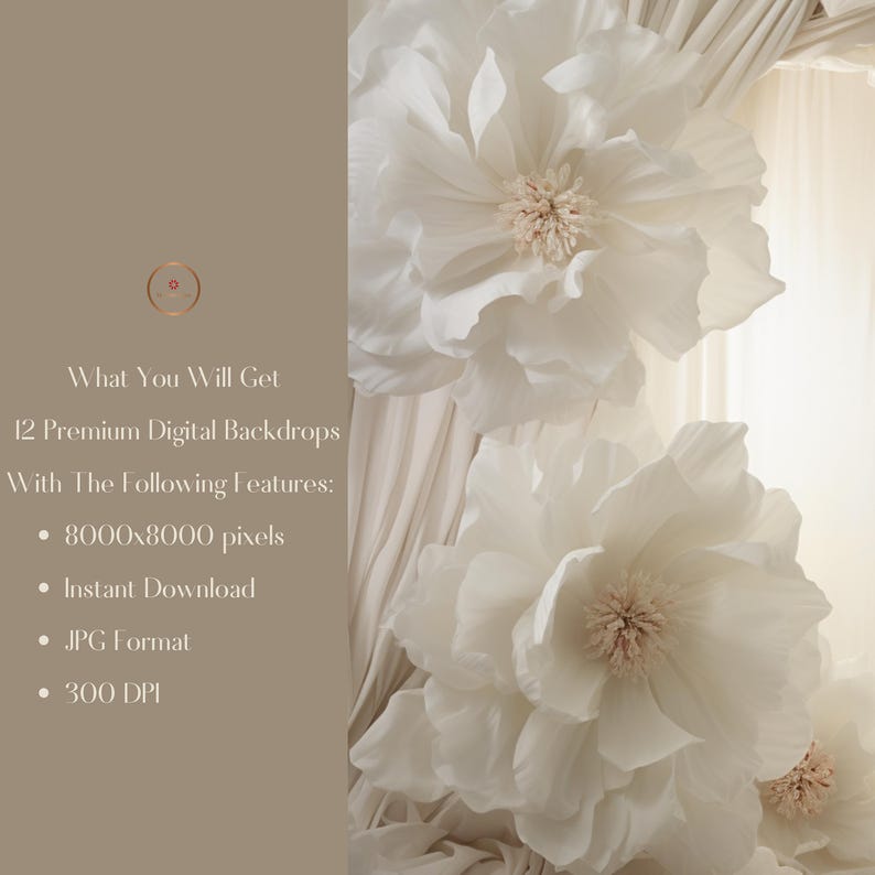 12 Floral Maternity Digital Backdrops, Ivory Fine Art Studio Background ...