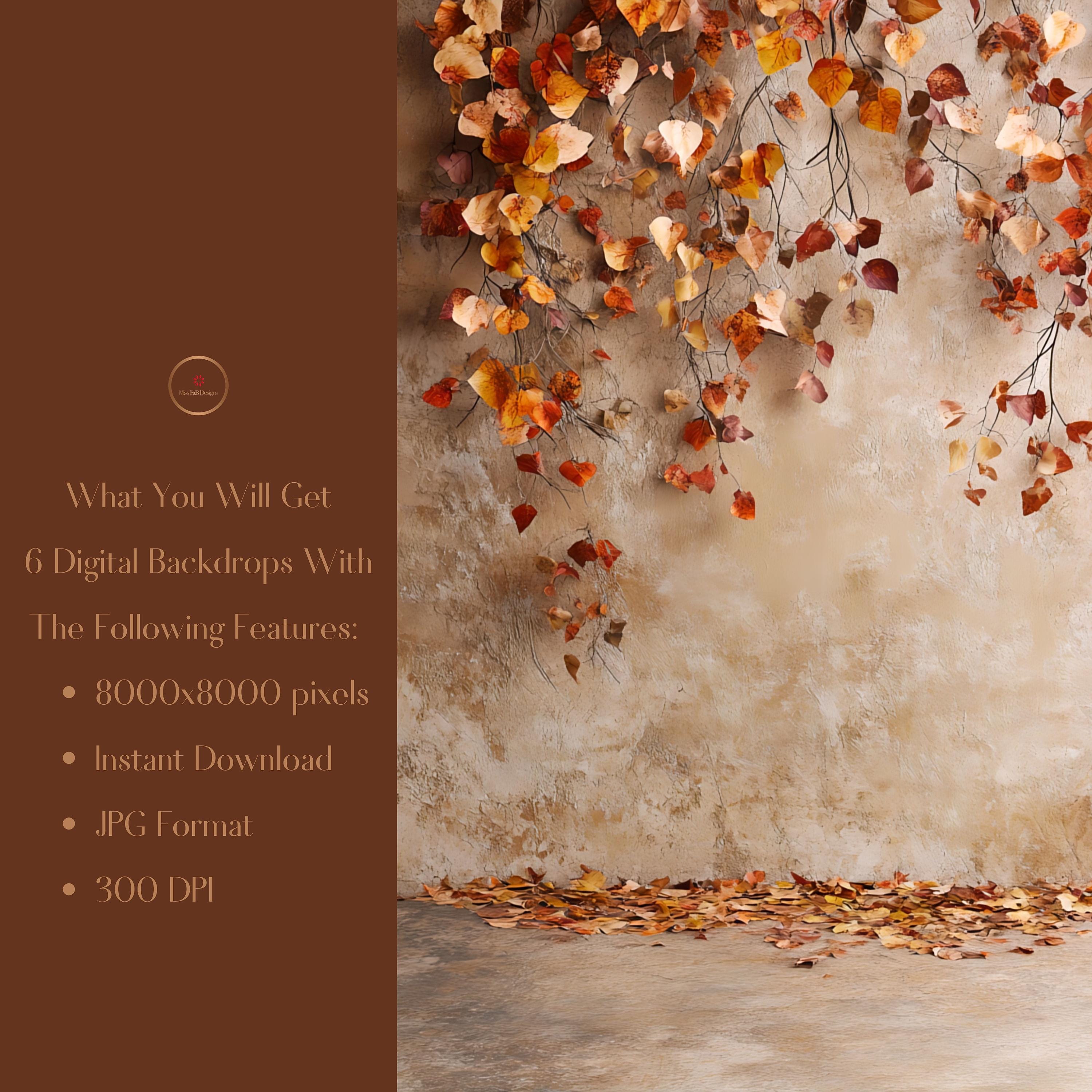 6 Fall Digital Backdrops, Autumn Background, Beige Photography Studio ...