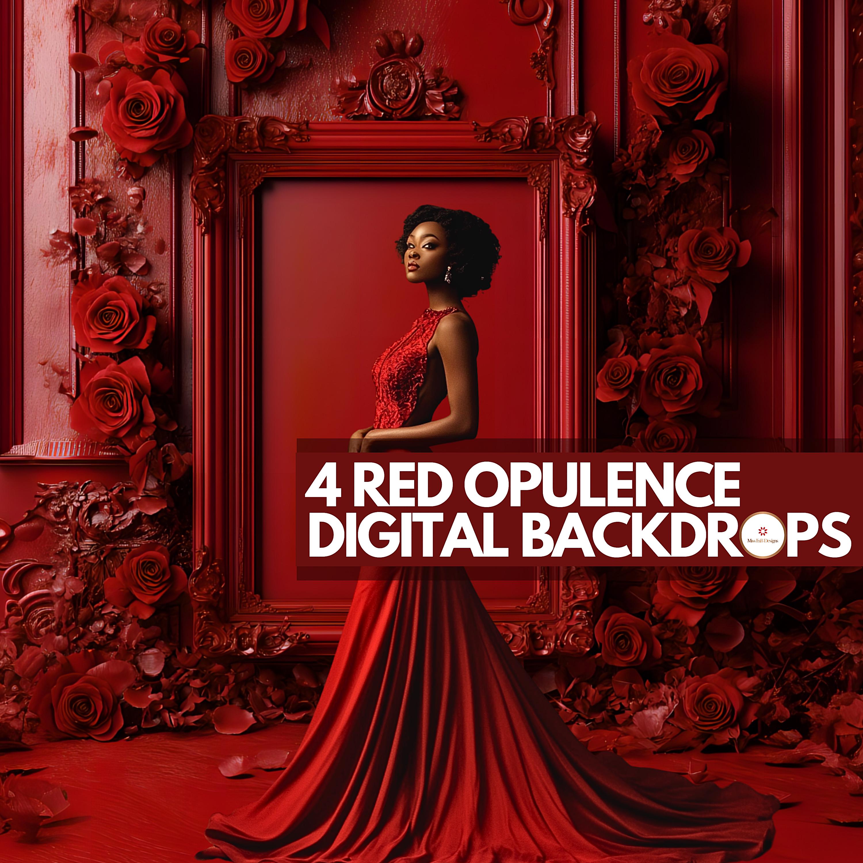 4 Red Backdrops, Red Opulence Digital Backdrops, Luxurious Red Frame ...