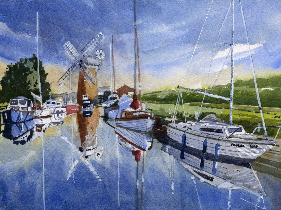 Norfolk Broads, England. Watercolour Print. Horsey Mill. Windmill ...