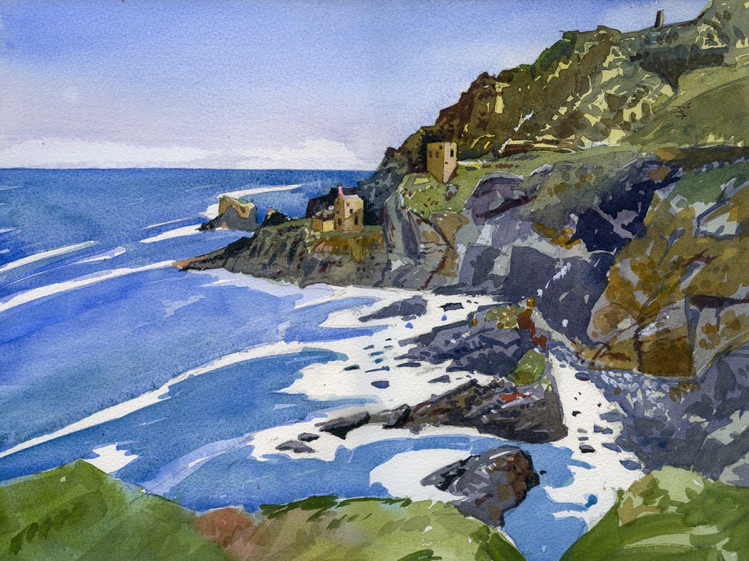 Tin Mine Engine Houses, Botallack, Cornwall, UK. Watercolour Print ...