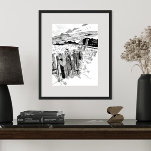 Pen and Ink Drawing. Old Gate and Hills, Ingleton, Yorkshire, England ...