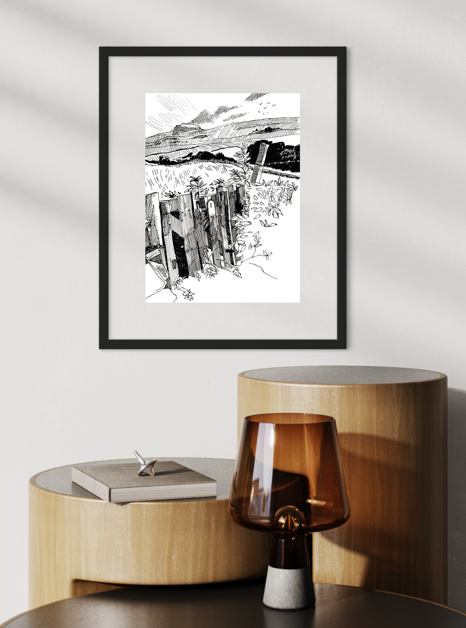 Pen and Ink Drawing. Old Gate and Hills, Ingleton, Yorkshire, England ...