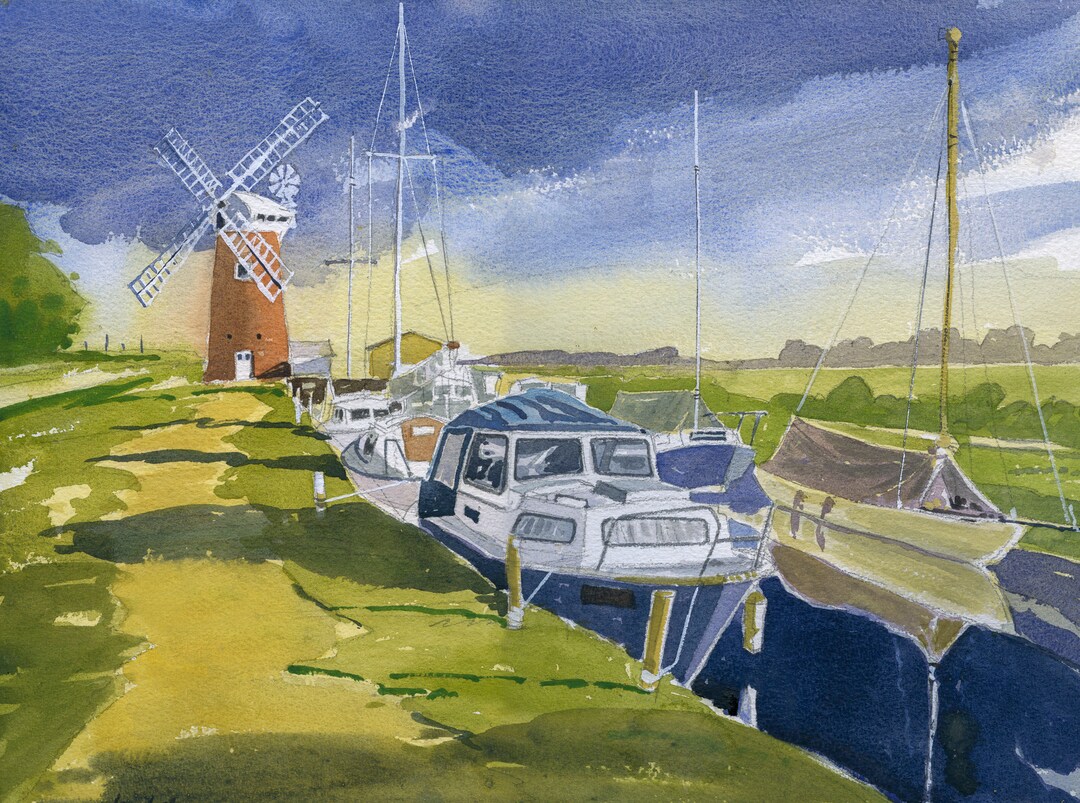 Norfolk Broads, England. Watercolour Print. Horsey Mill. Windmill Print ...