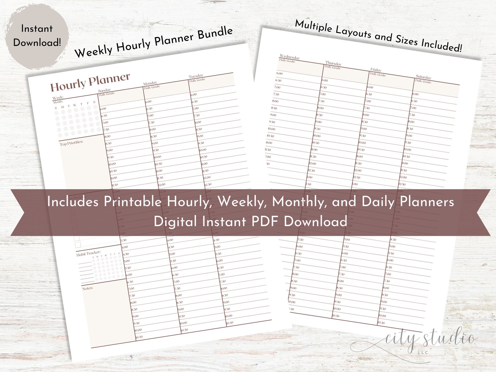Weekly Planner Printable, Daily Hourly Planner, Undated Planner, Week ...