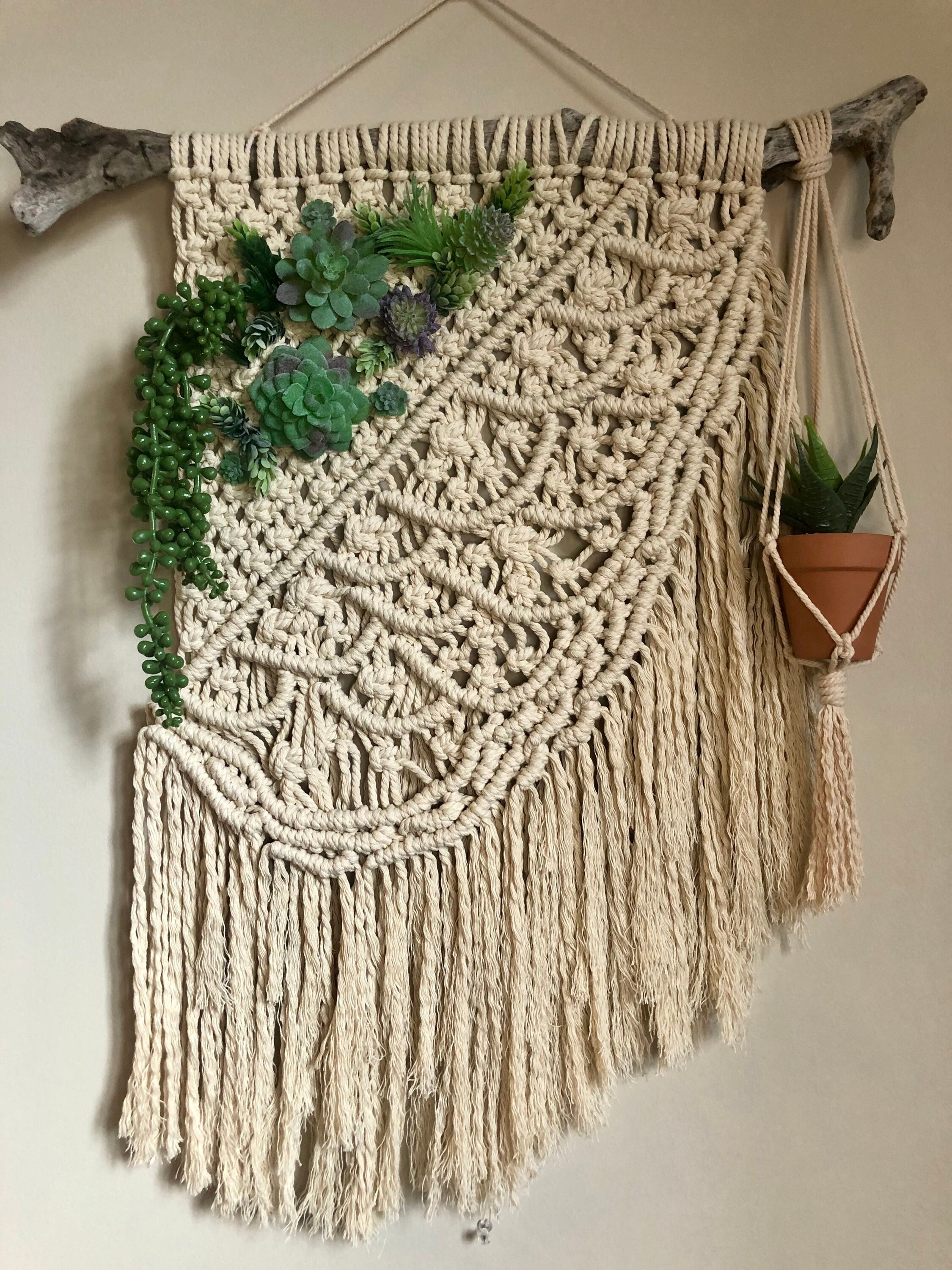 Succulent Macrame Wall Hanging, Cactus Wall Hanging, Macrame Wall Art ...