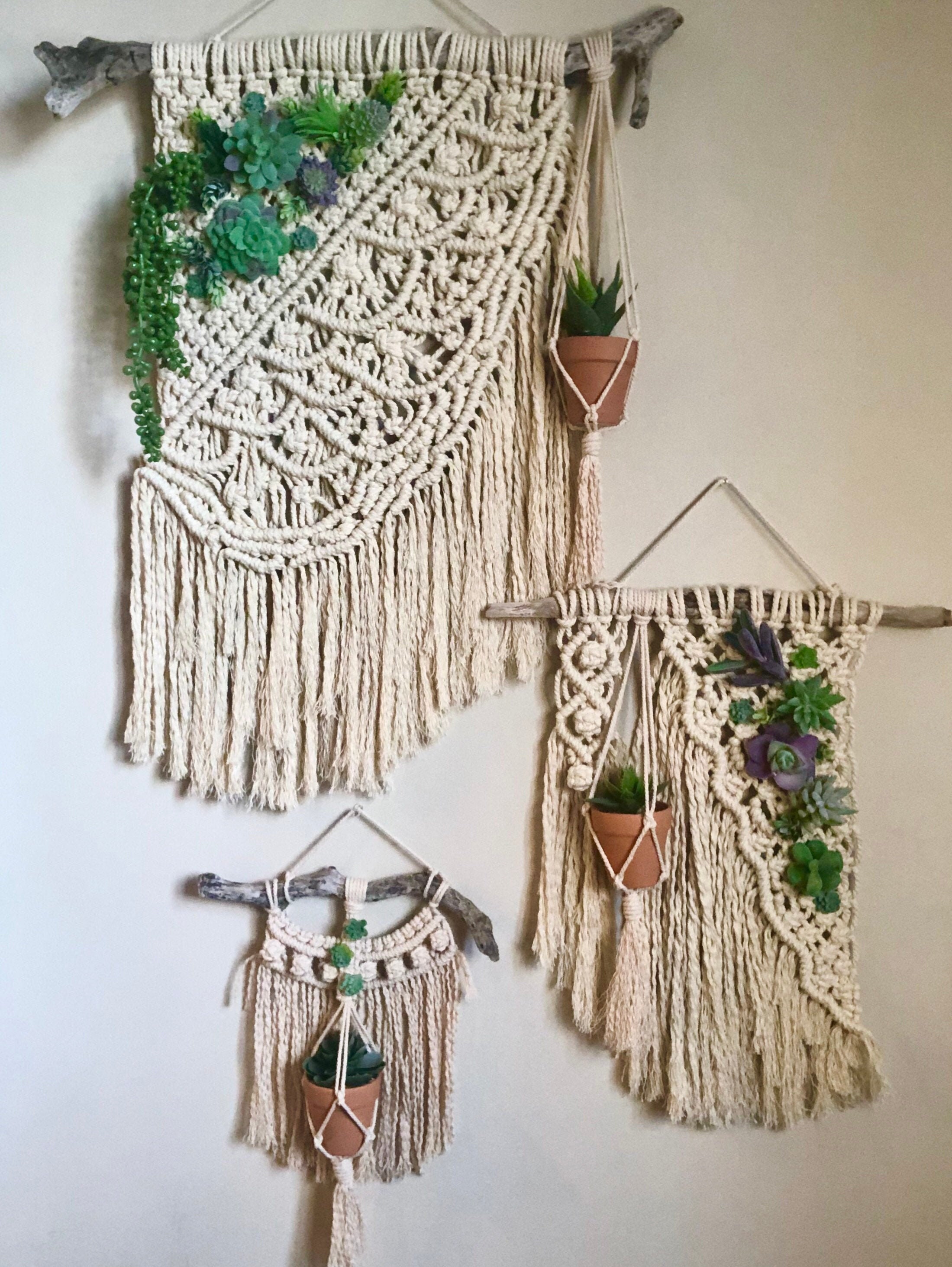 Succulent Macrame Wall Hanging, Cactus Wall Hanging, Macrame Wall Art ...