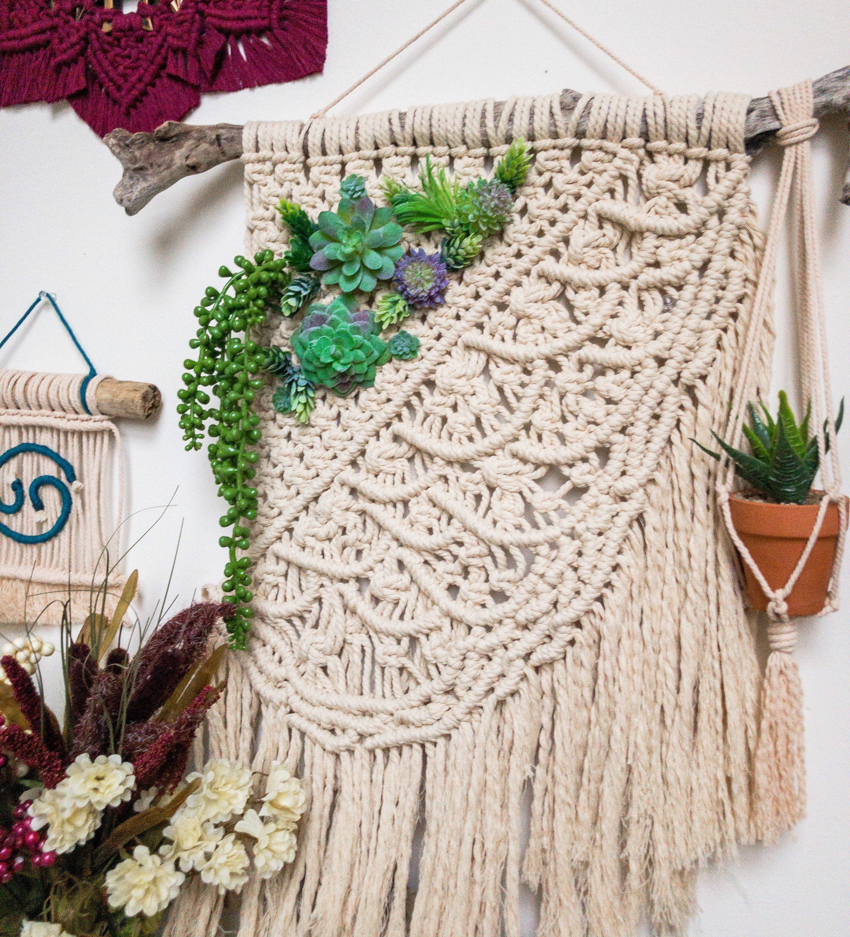 Succulent Macrame Wall Hanging, Cactus Wall Hanging, Macrame Wall Art ...