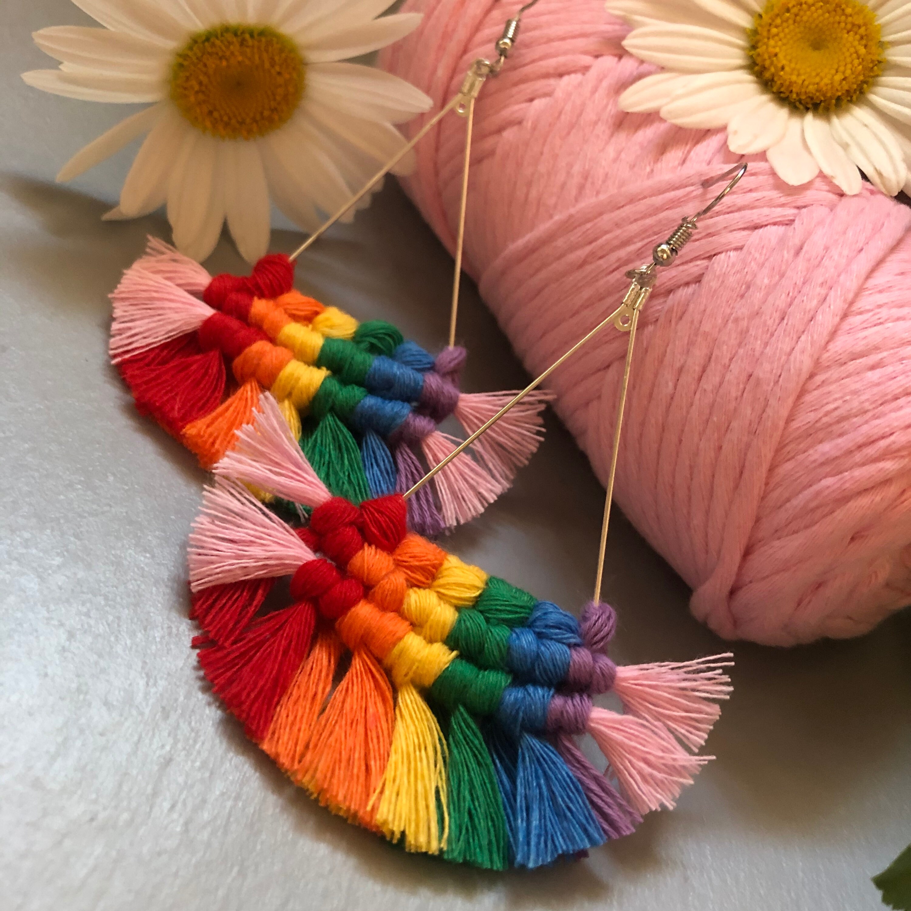 Rainbow Earrings, Triangle Drop Earrings, Macrame Earrings, Gay Pride ...