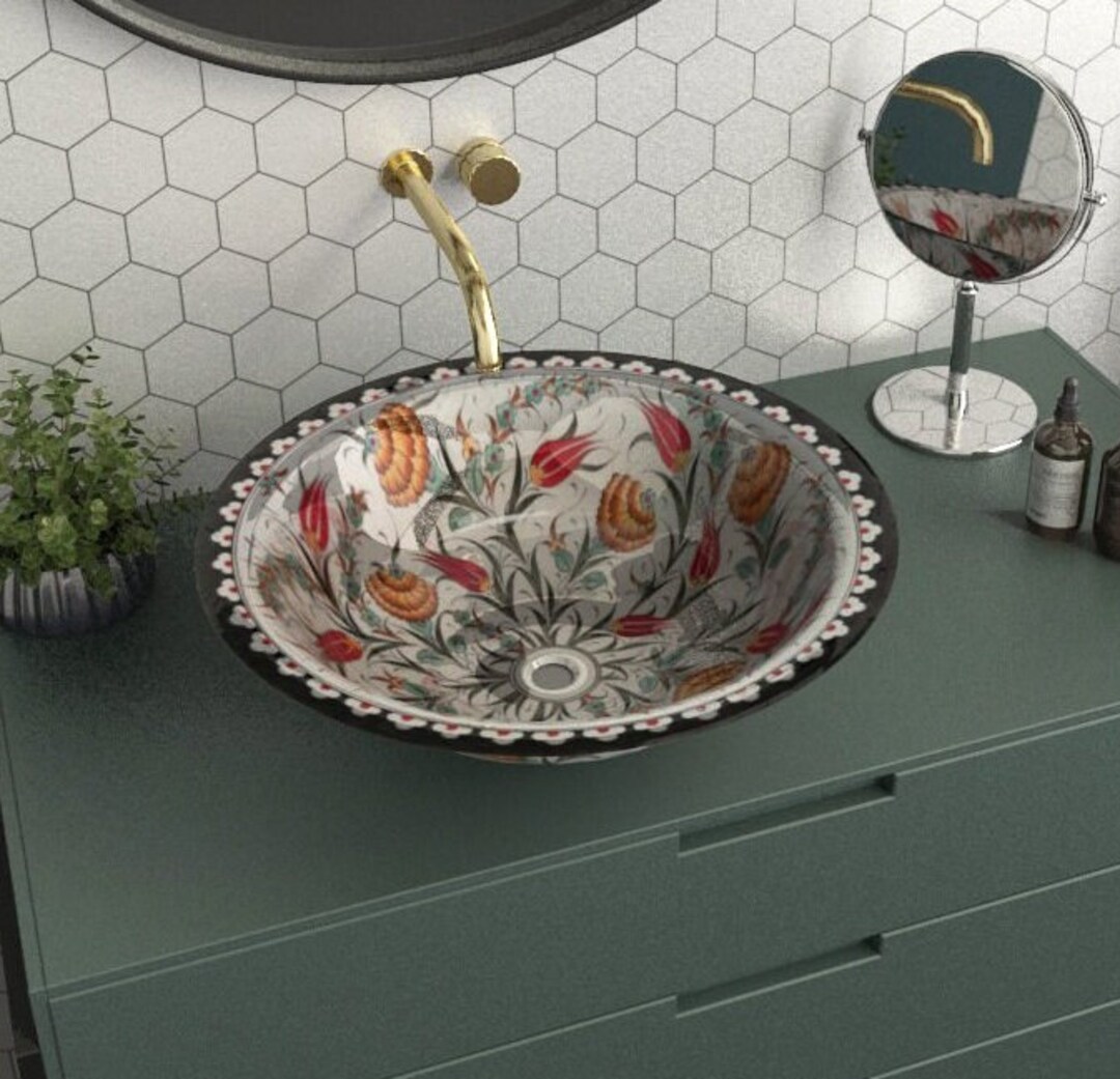Countertop Top Sink, Ceramic Handmade Painted Art Basin, Bathroom ...
