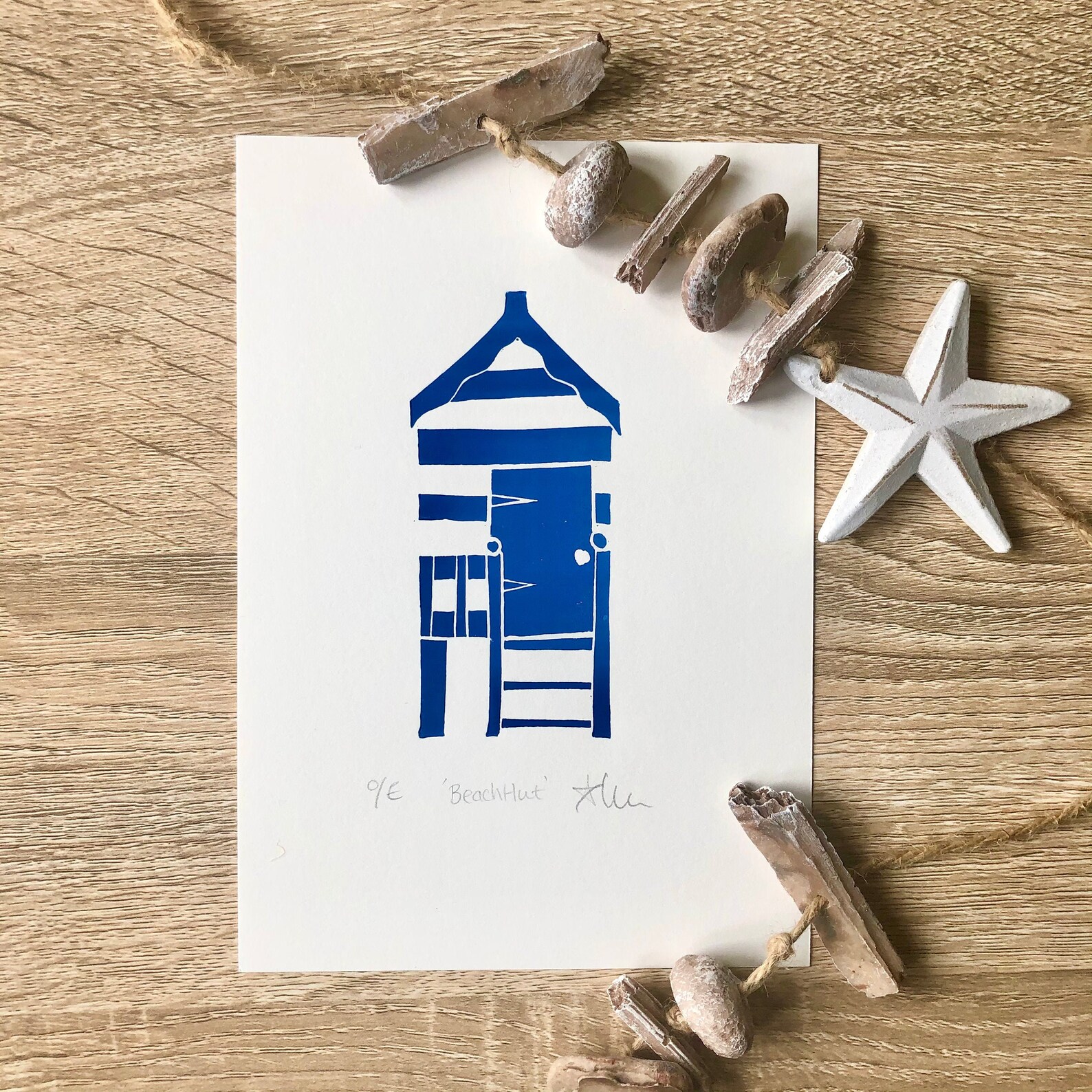 Handmade Lino Print Beach hut | Etsy