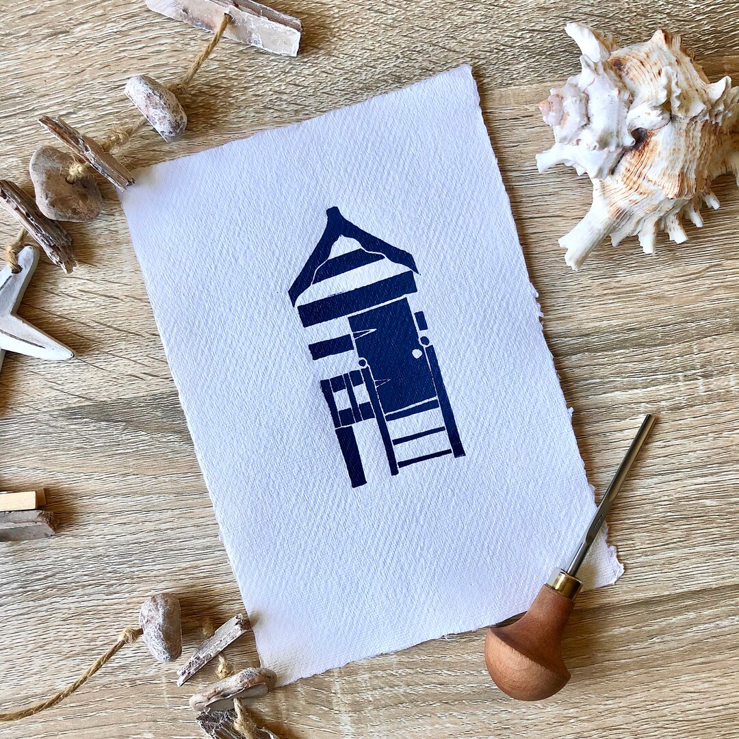 Handmade Lino Print Beach Hut - Etsy UK