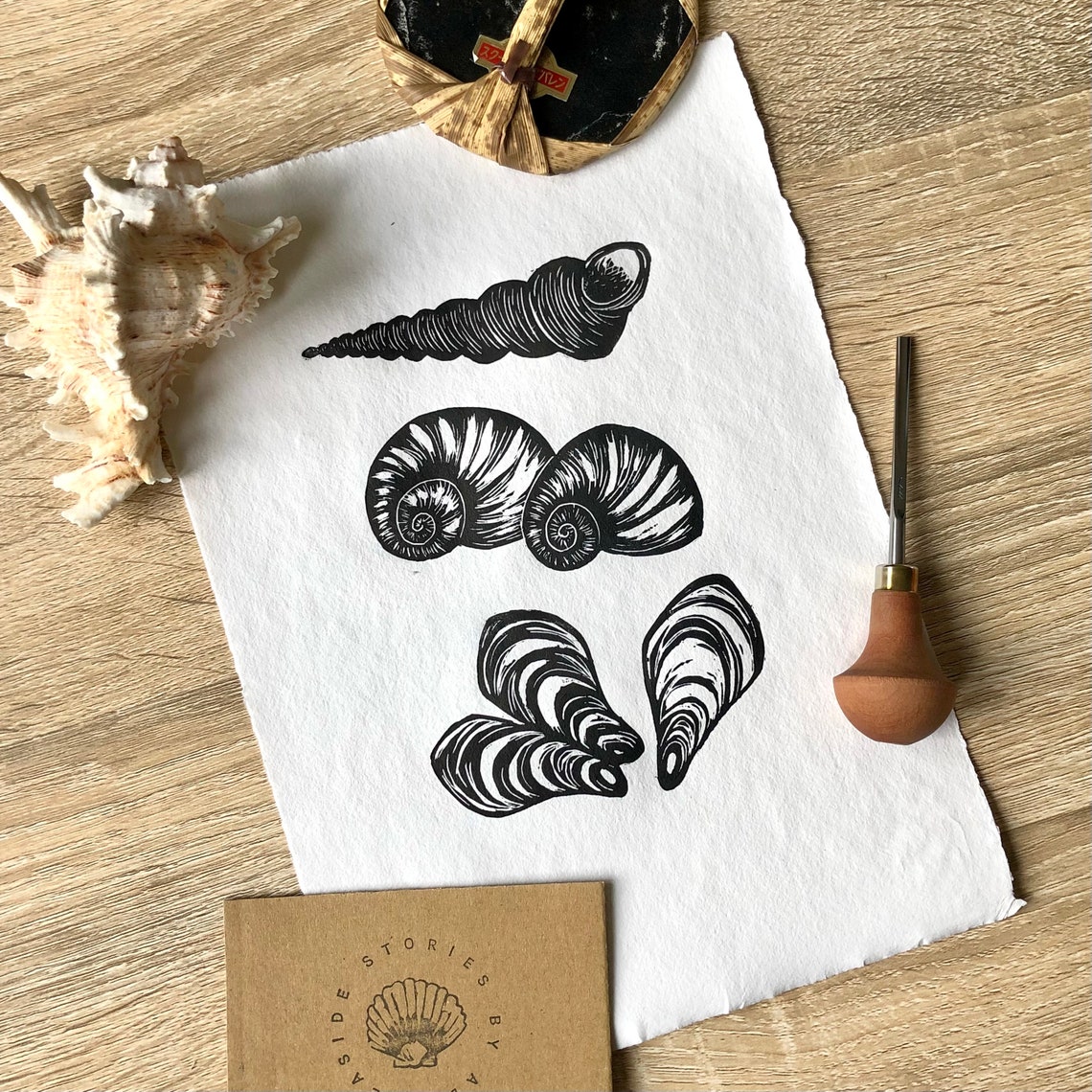 Counting Seashells Handmade Lino Print - Etsy