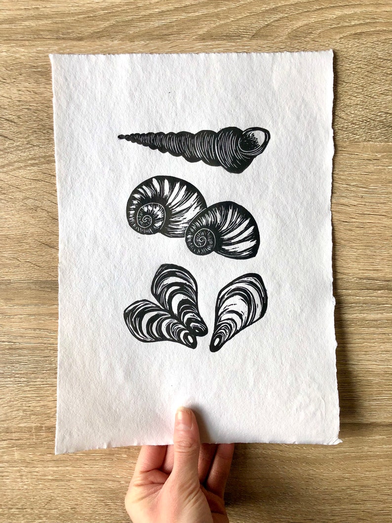 Counting Seashells Handmade Lino Print - Etsy