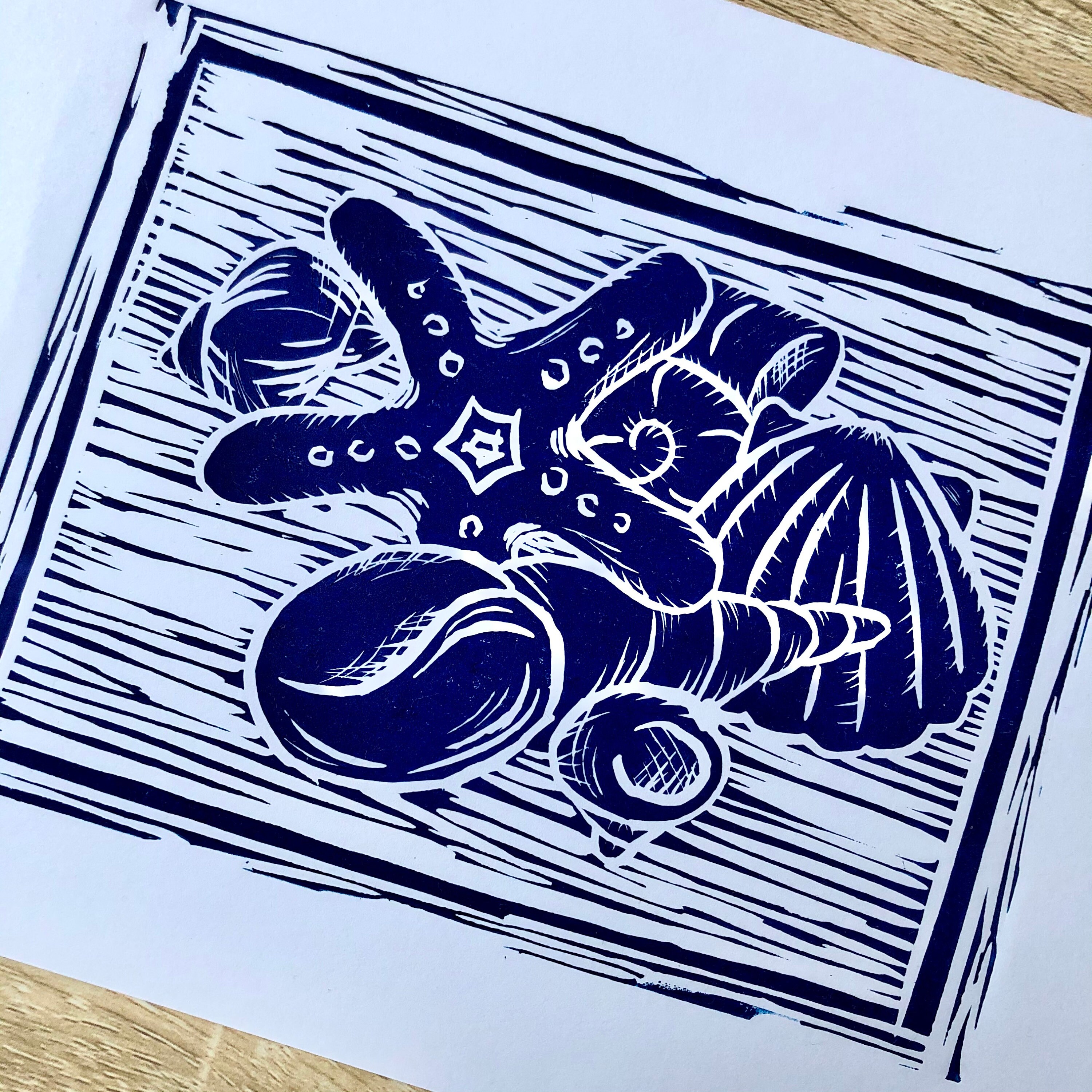 Seashells Handmade Lino Print - Etsy Norway