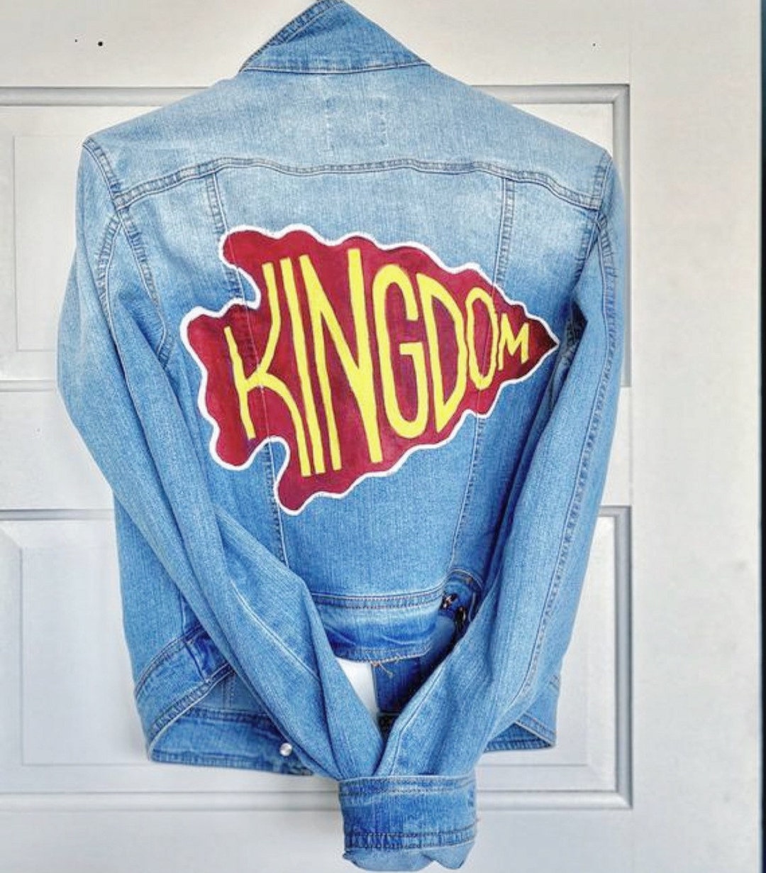 Custom KC Football Painted Jean Jacket Sports, Custom Hand Painted ...