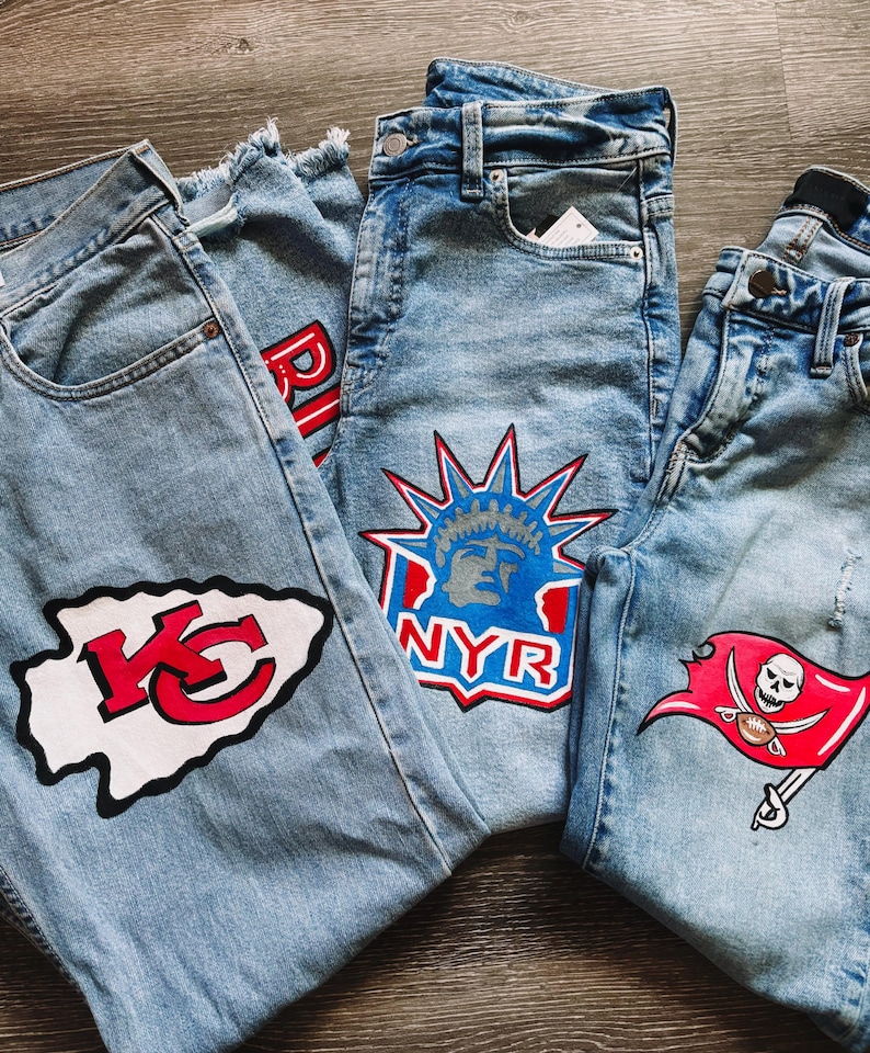 Custom Painted Sports Jeans - Etsy