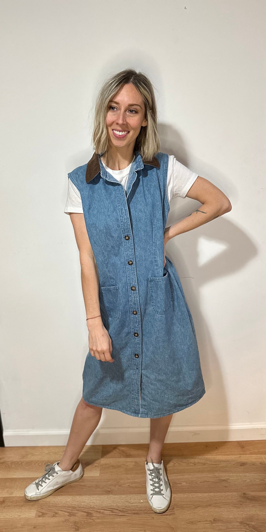 Vintage Christopher & Banks Denim Jumper Dress - Etsy