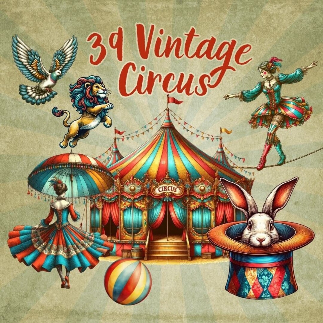 Vintage Circus Collection Illustrations, Clipart Image, Scrapbook, PNG ...