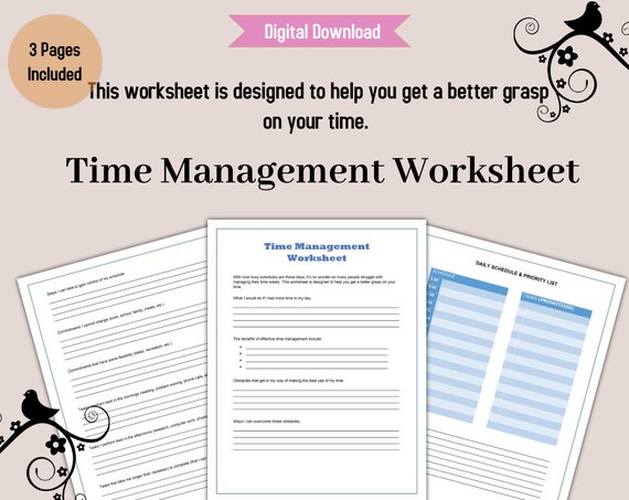 Time Management Worksheet Manage your Time Wisely | Etsy