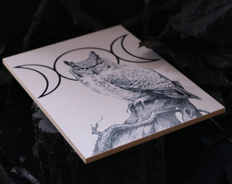 Hecate Goddess Owl Wall Art Decoration - Print on Wooden Board - 7x5 ...