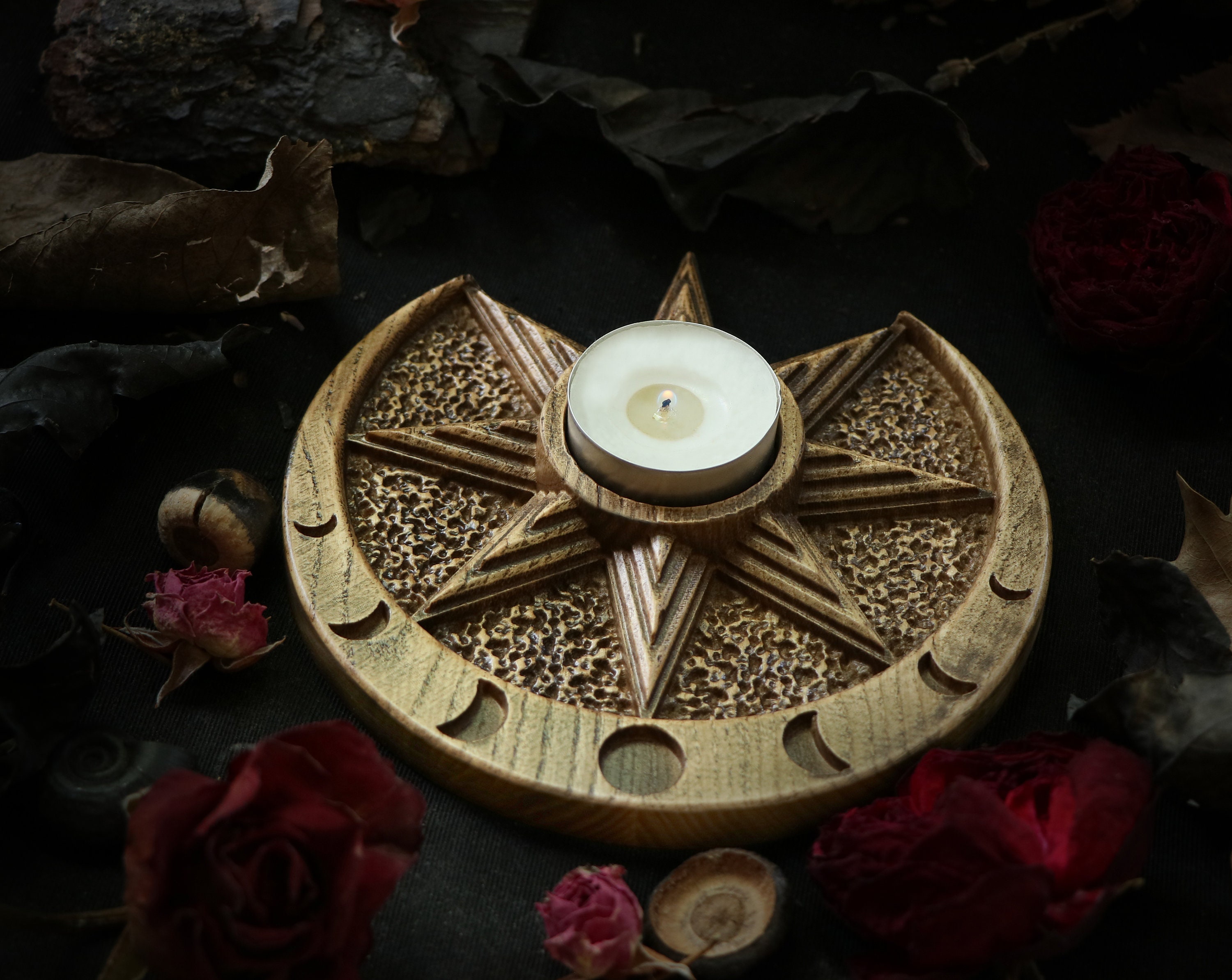 The Ishtar-inspired WOODEN Candle Holder Made of ASH-TREE / for Home ...