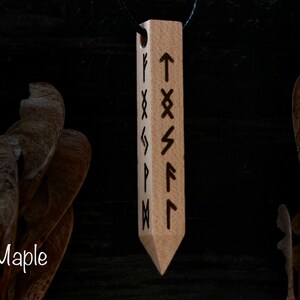 NORSE WOODEN Necklace RUNES Amulet for Reinforcement Magical Abilities ...