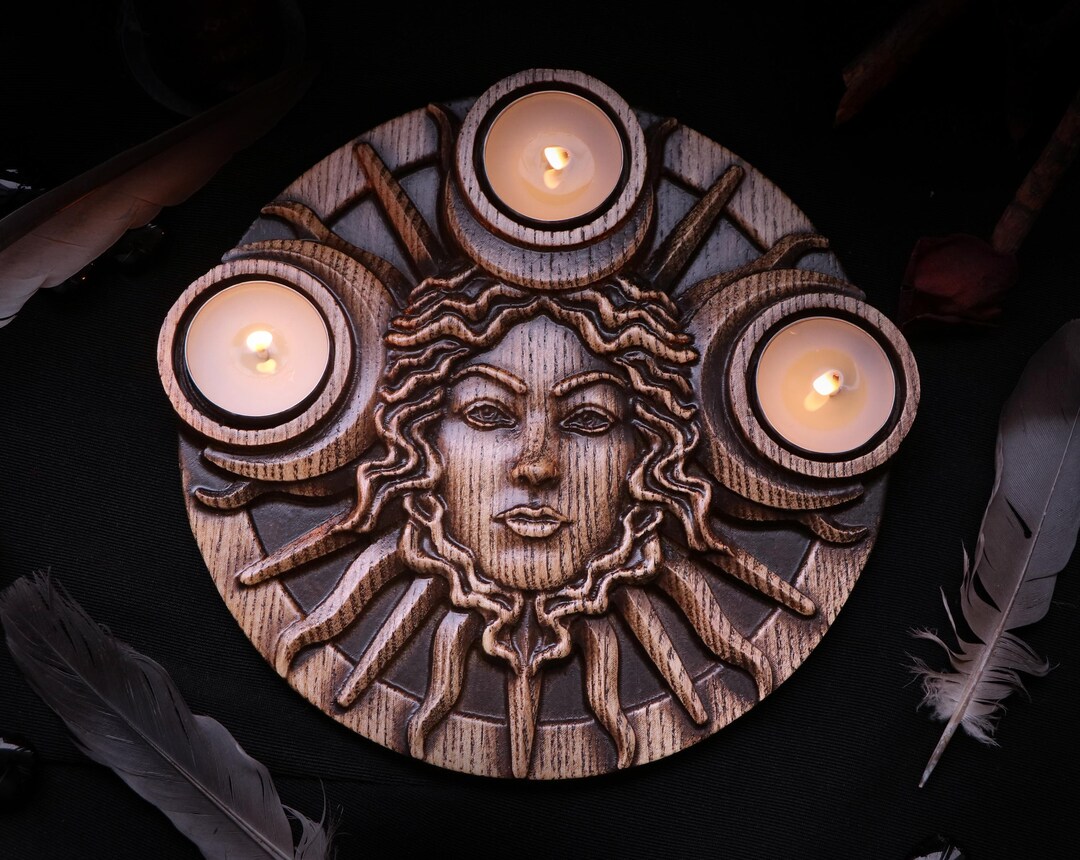 WOODEN Hecate CANDLE HOLDER for Home Altar or Decor / Made of Ash-tree ...
