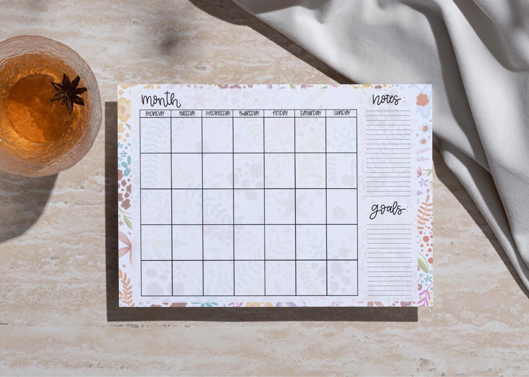 Floral Monthly Calendar: Printable (digital Download) - Etsy