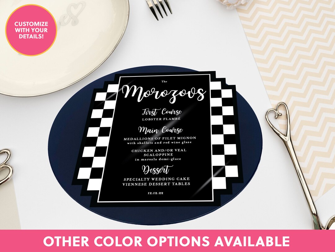 Checkerboard Custom Cut 9 Acrylic Menu Custom Wedding - Etsy