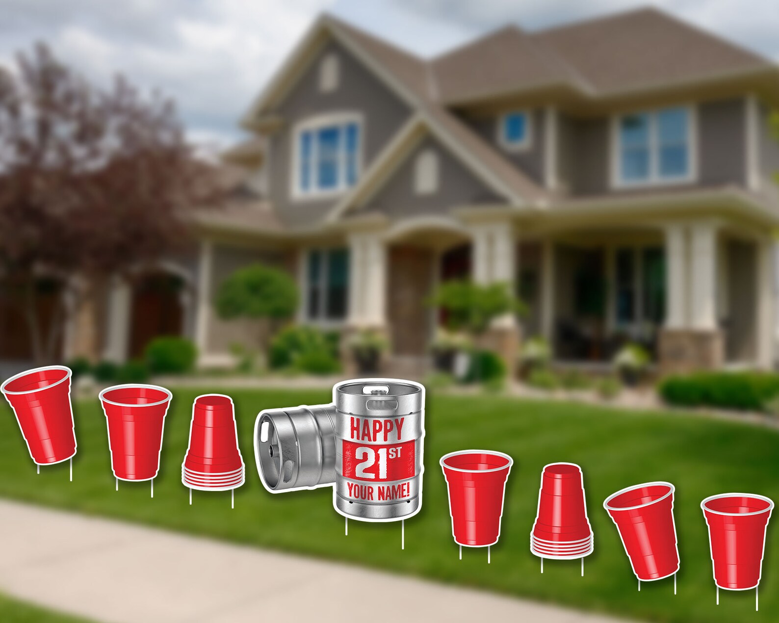 Personalized 21st Birthday Keg & Cups Lawn Sign Package Beer | Etsy