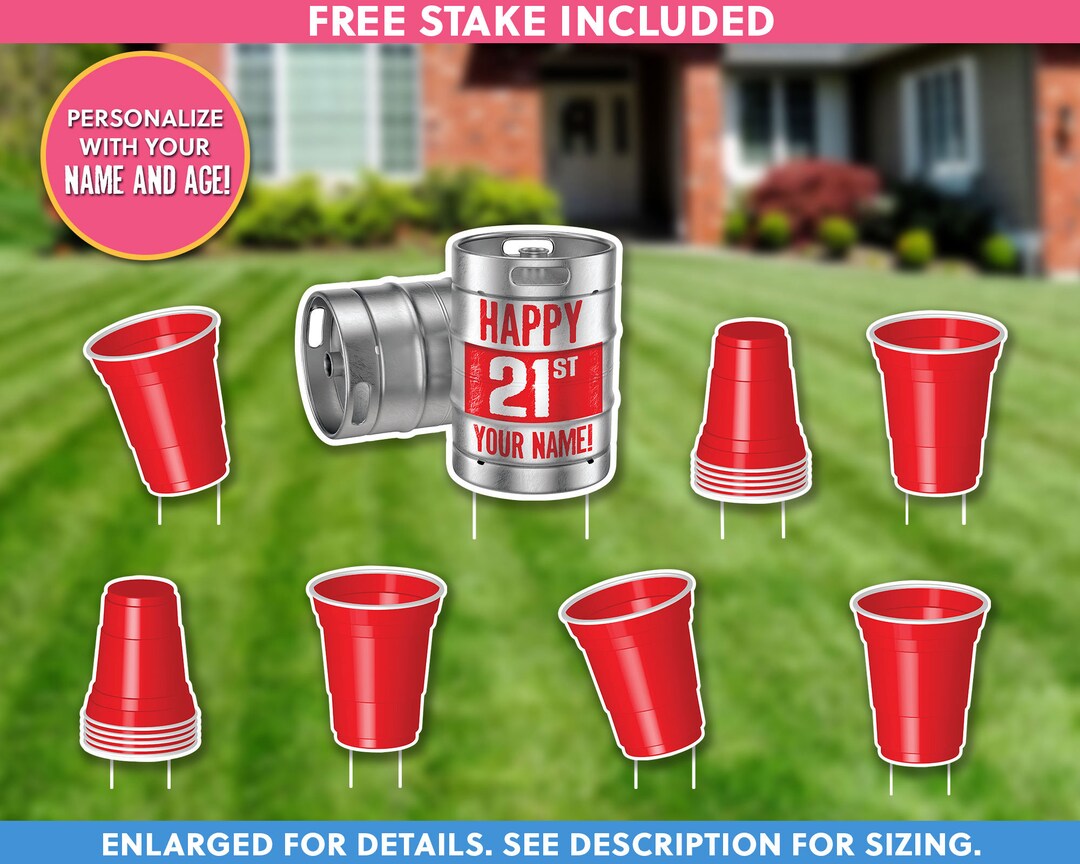 Personalized 21st Birthday Keg & Cups Lawn Sign Package Beer - Etsy