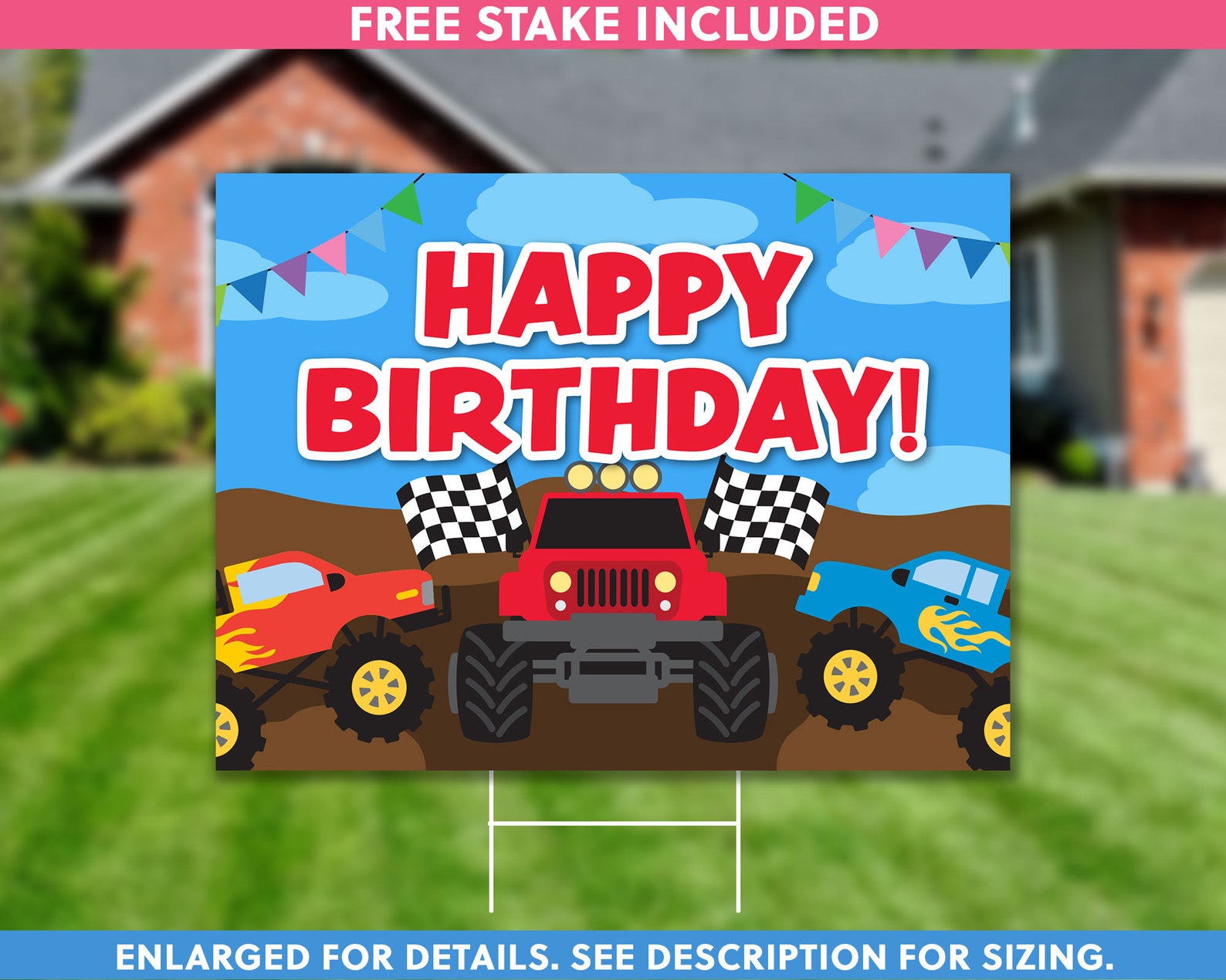 Monster Truck Happy Birthday 18 x 24 Yard Card | Etsy