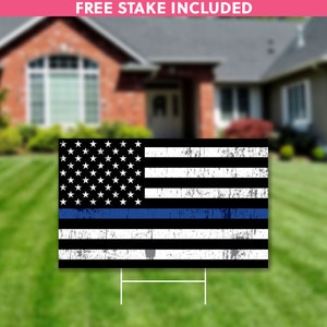 Blue Line Flag Lawn Sign Police Support Yard Sign Support - Etsy
