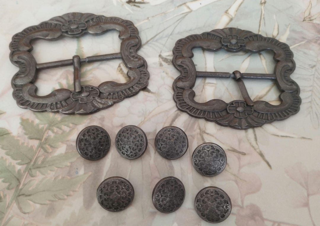 Vintage Silver Metal Button & Buckle Set: Floral Decoration (15mm) - Etsy