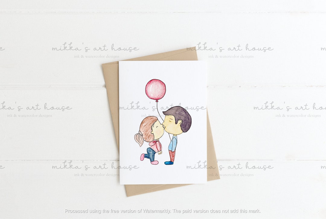 Boy and Girl Kissing Greeting Card Eco-friendly Recycled Hand-painted ...