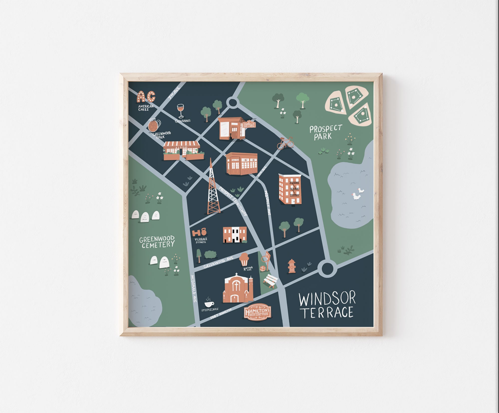 Windsor Terrace Brooklyn Map Illustrated Map Illustrated | Etsy